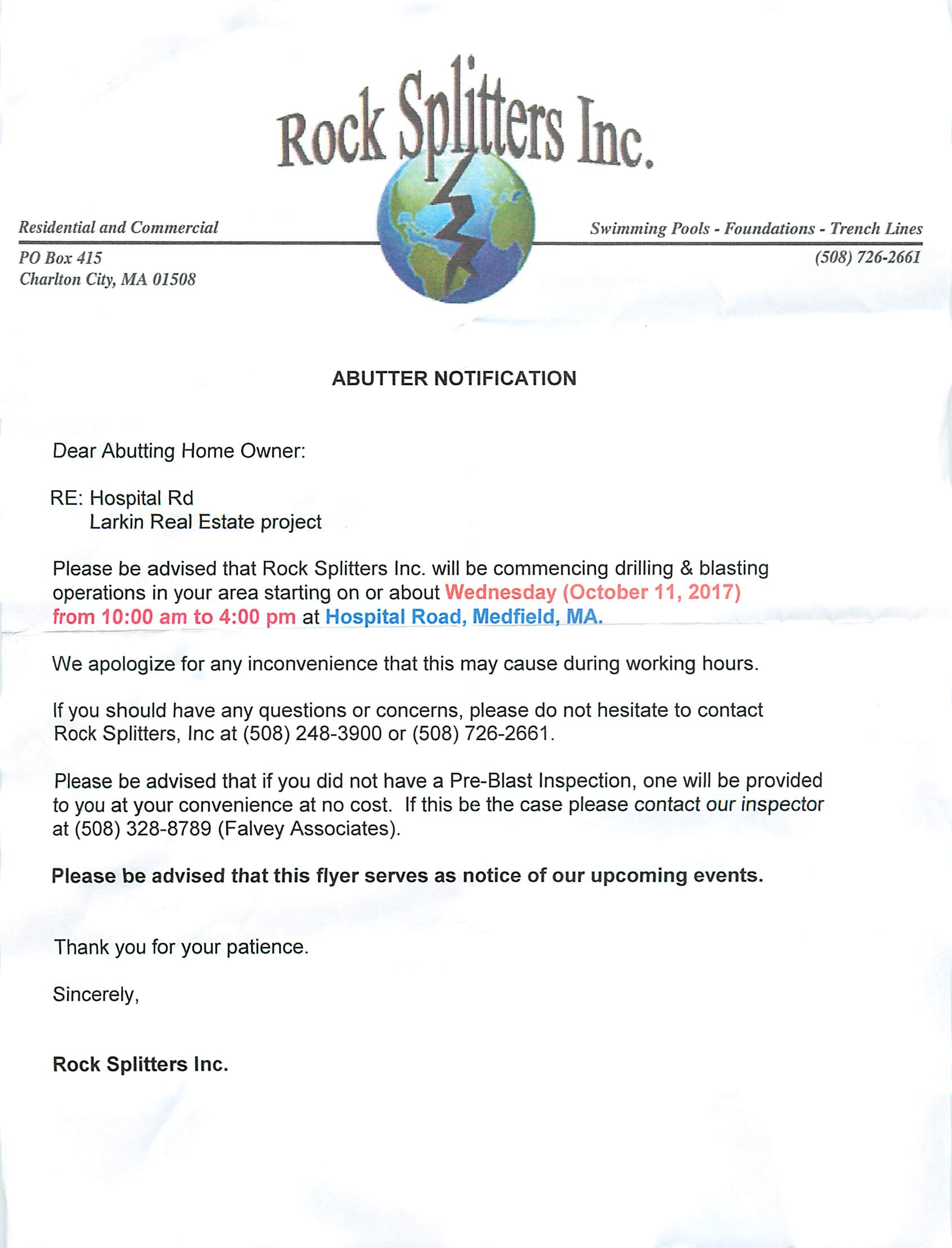 Larkins blasting notice | Medfield02052's Blog